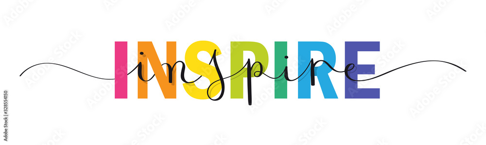 INSPIRE vector rainbow-colored mixed typography banner with interwoven ...