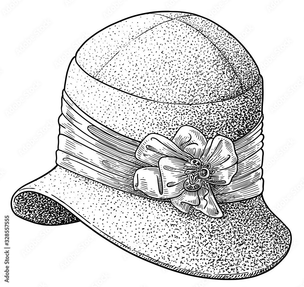 Lady vintage french couture hat illustration, drawing, engraving, ink ...