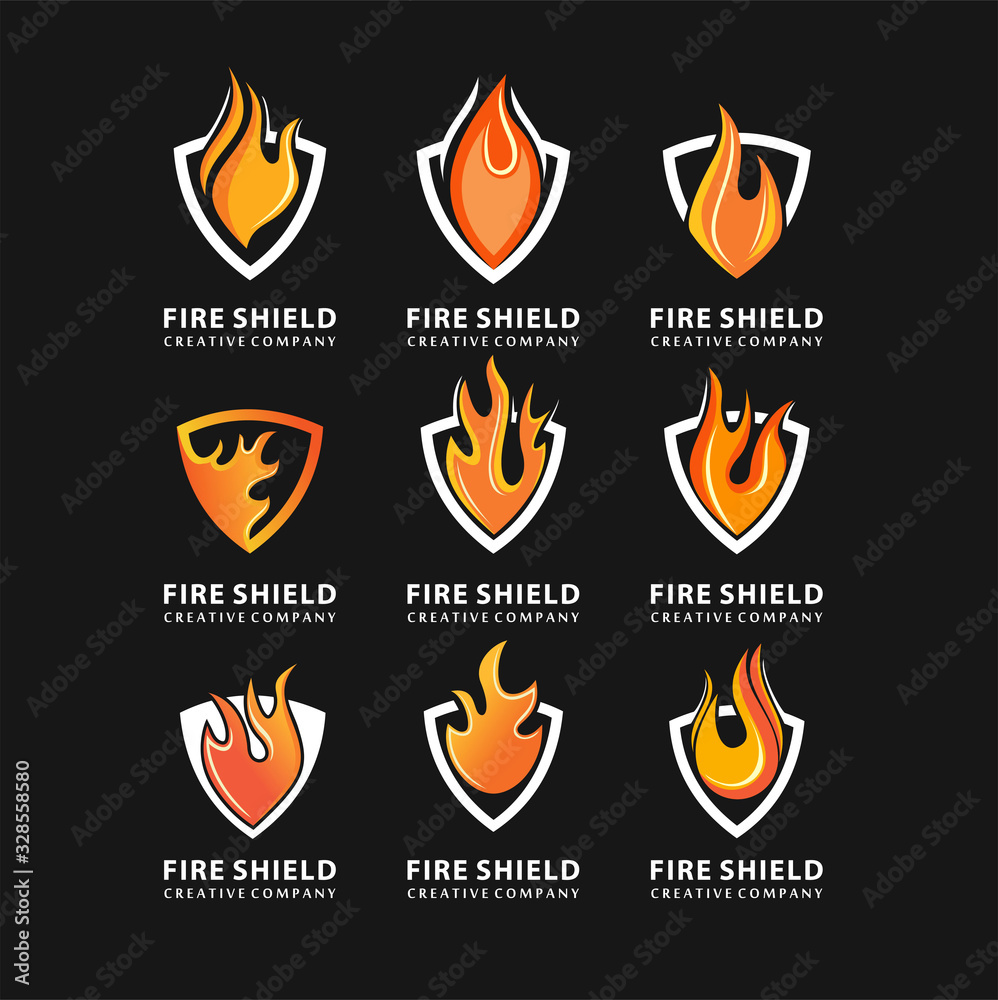 Shield Fire set Logo Design Element, security logo ,vector, logo design ...