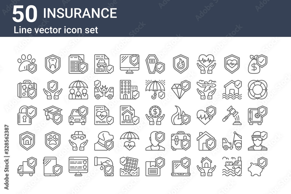 set of 50 insurance icons. outline thin line icons such as savings ...