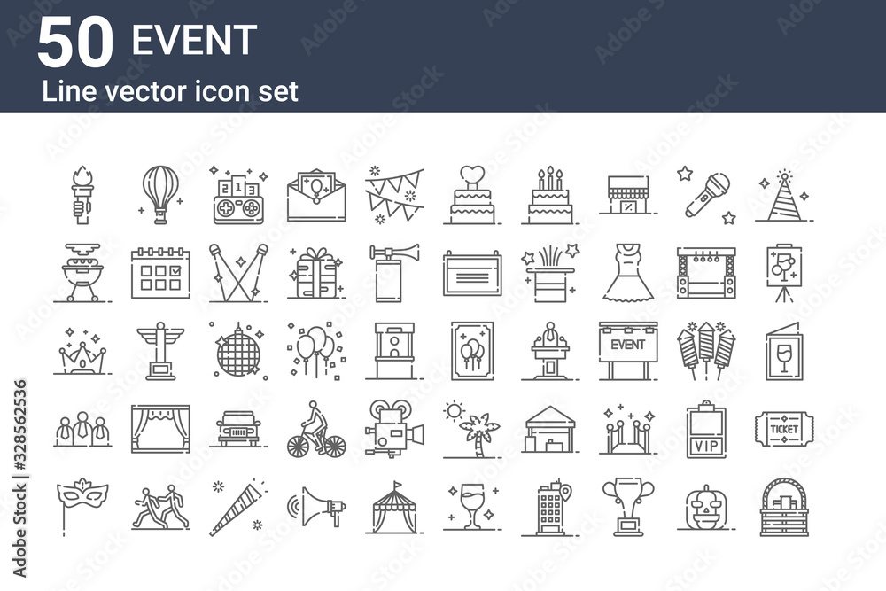 set of 50 event icons. outline thin line icons such as picnic basket ...