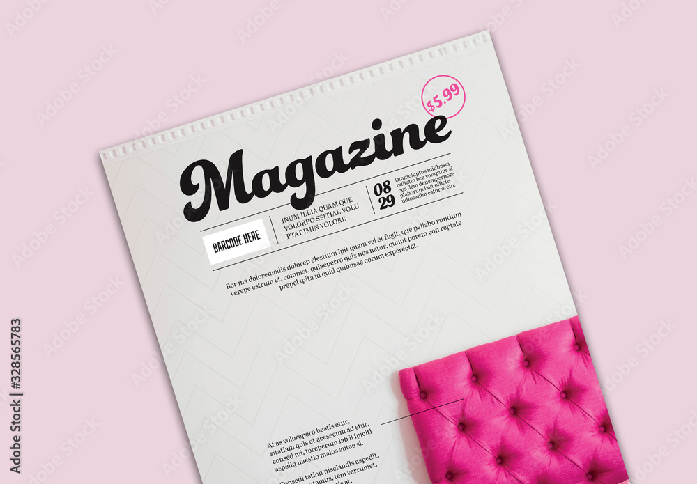 Magazine Cover Layout with Pink Accents Stock Template | Adobe Stock