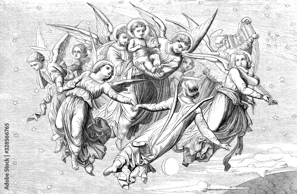 Ascension of Infant Jesus in heaven supported by flying angels ...