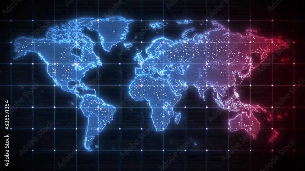 World Map Global Technology Background/ 4k animation of a hi-tech ...