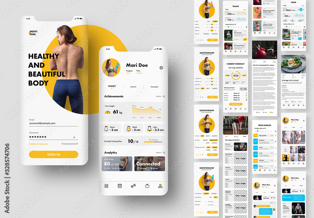 Ui Kit for Mobile Fitness App Stock Template | Adobe Stock