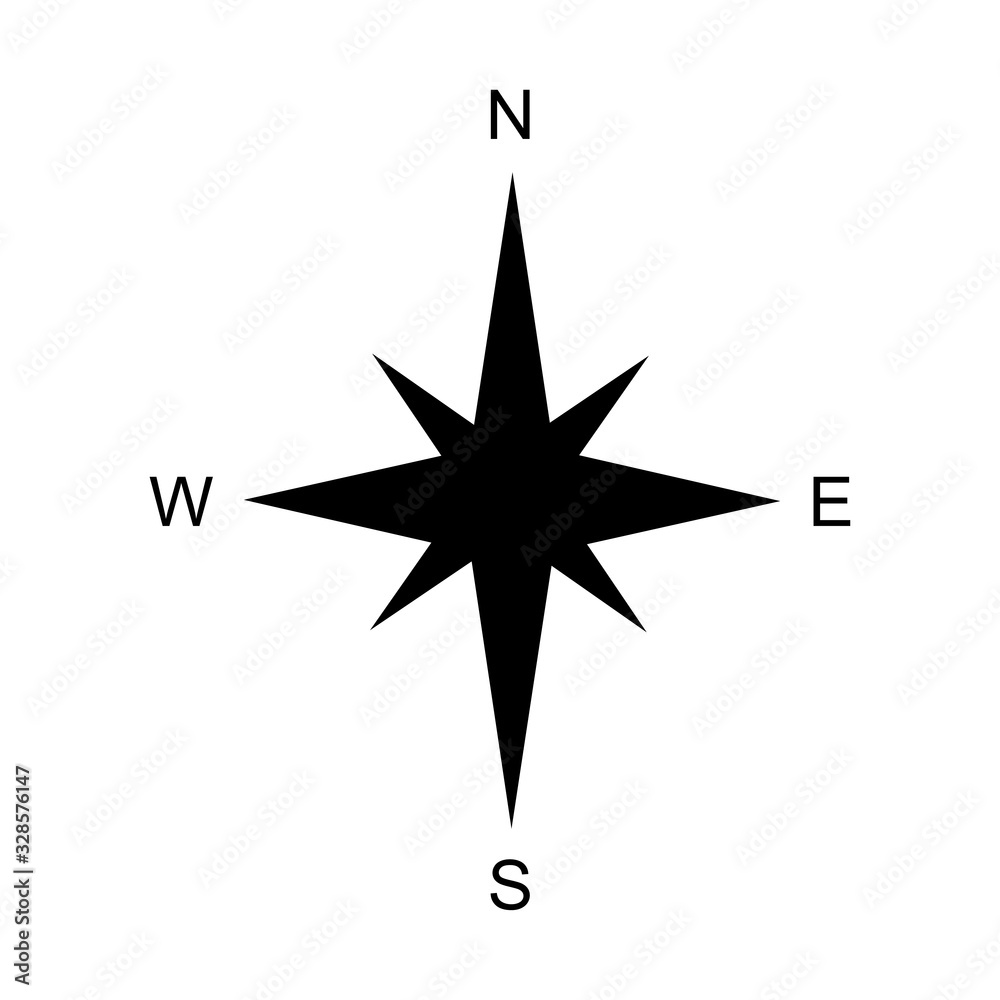 Black Compass rose with North, South, East and West indicated. Vector ...