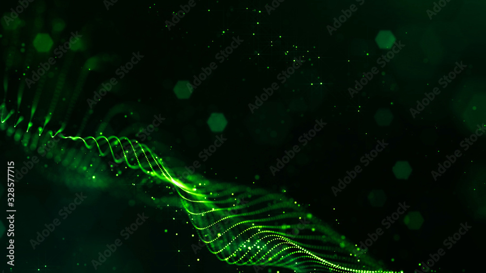 abstract sci-fi background with glow particles form curved lines ...