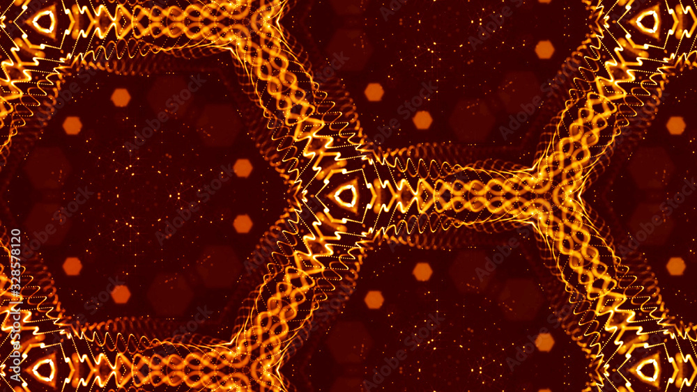 Gold motion design background with symmetrical pattern. Abstract sci-fi ...