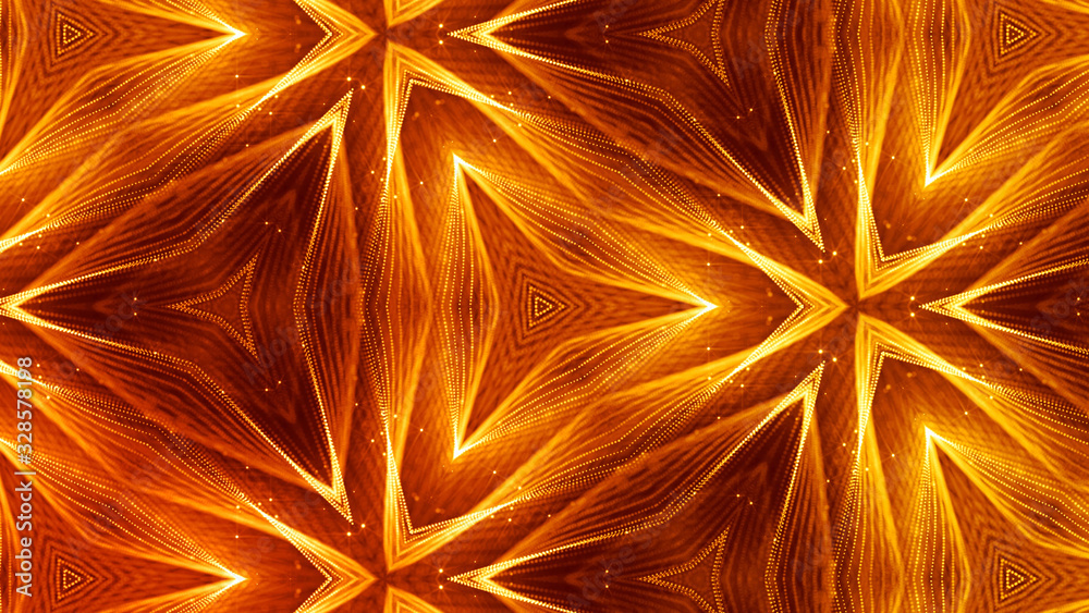 Gold motion design background with symmetrical pattern. Abstract sci-fi ...