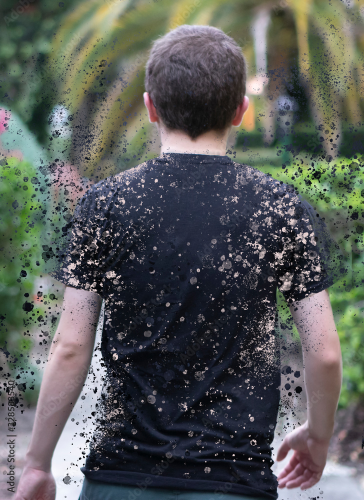Zdjęcie Stock: Back side of a pale skinned man with short brown curly ...
