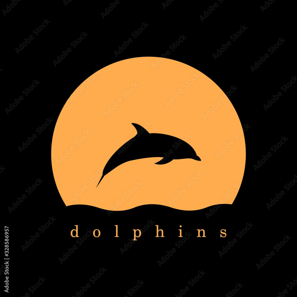 Dolphin and moon logo vector illustration. Stock Vector | Adobe Stock