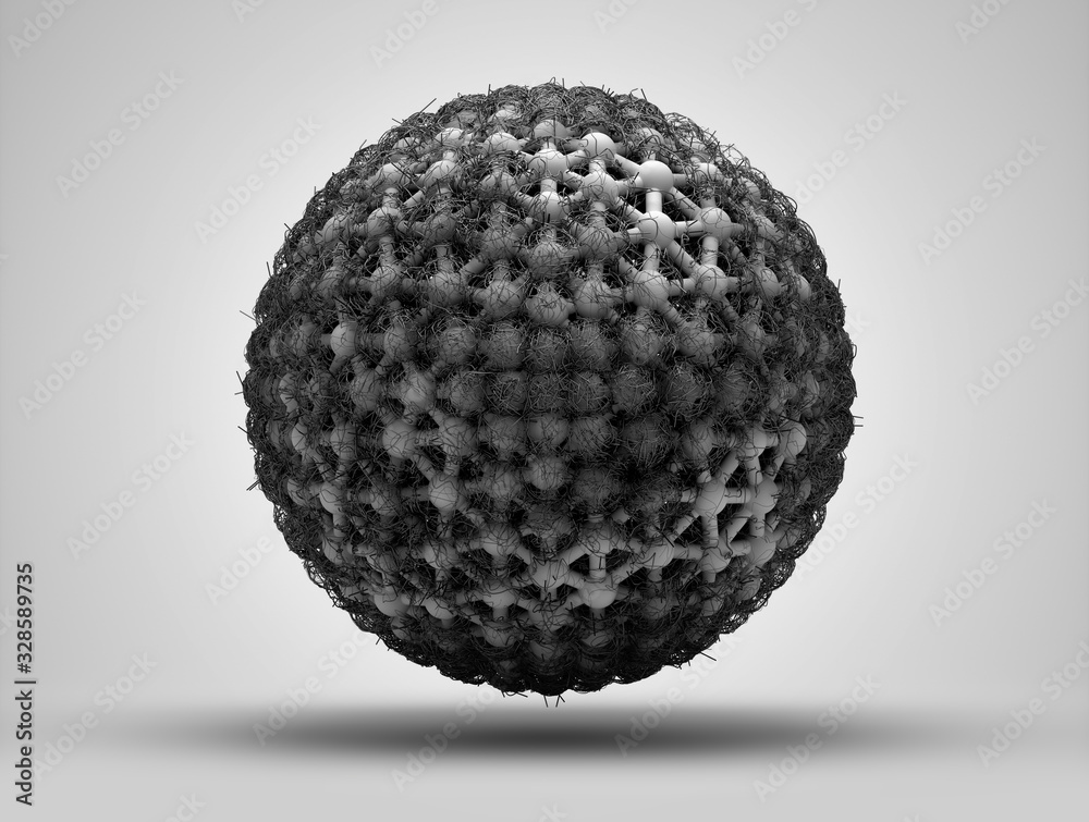 3d render of abstract black and white art with surreal 3d ball in ...