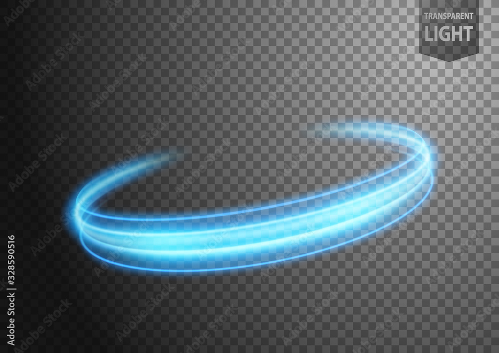 Abstract blue wavy line of light with a transparent background ...