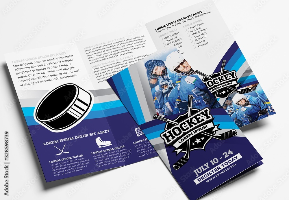 Trifold Brochure Layout for Hockey Clubs Stock Template | Adobe Stock