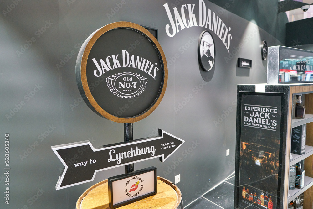 DUBAI, UAE - CIRCA JANUARY 2019: Jack Daniel's stand seen in Dubai ...