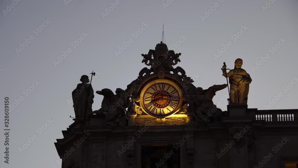 Clock on Saint Peter Basilica at night. Vatican city, Rome, Italy ...