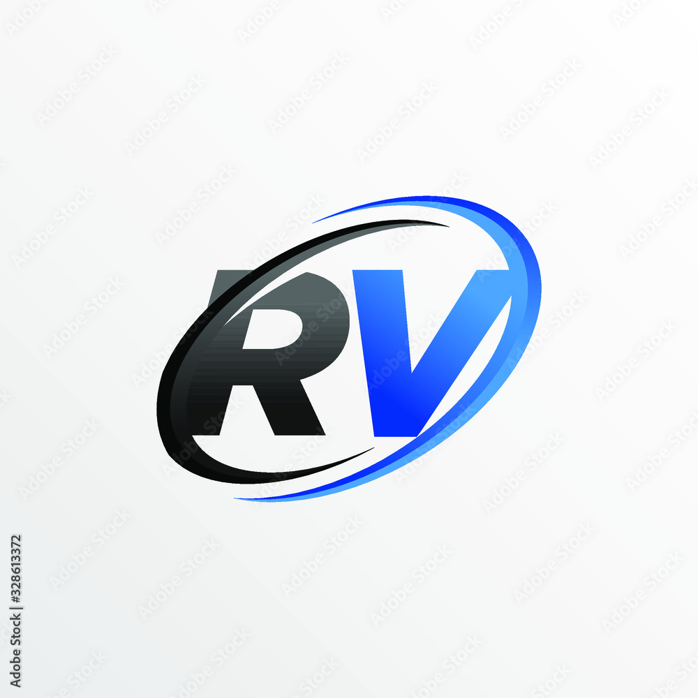 Initial Letters RV Logo with Circle Swoosh Element Stock Vector | Adobe ...