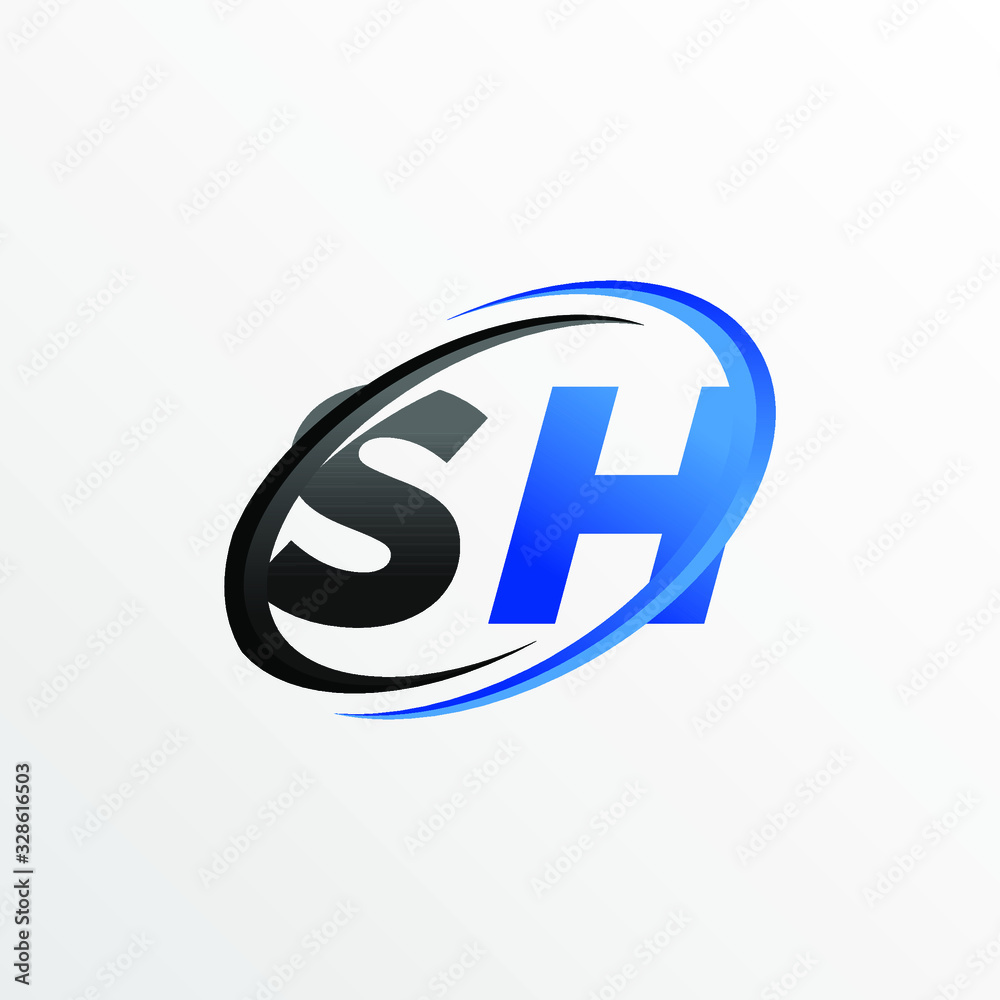Initial Letters SH Logo with Circle Swoosh Element Stock Vector | Adobe ...