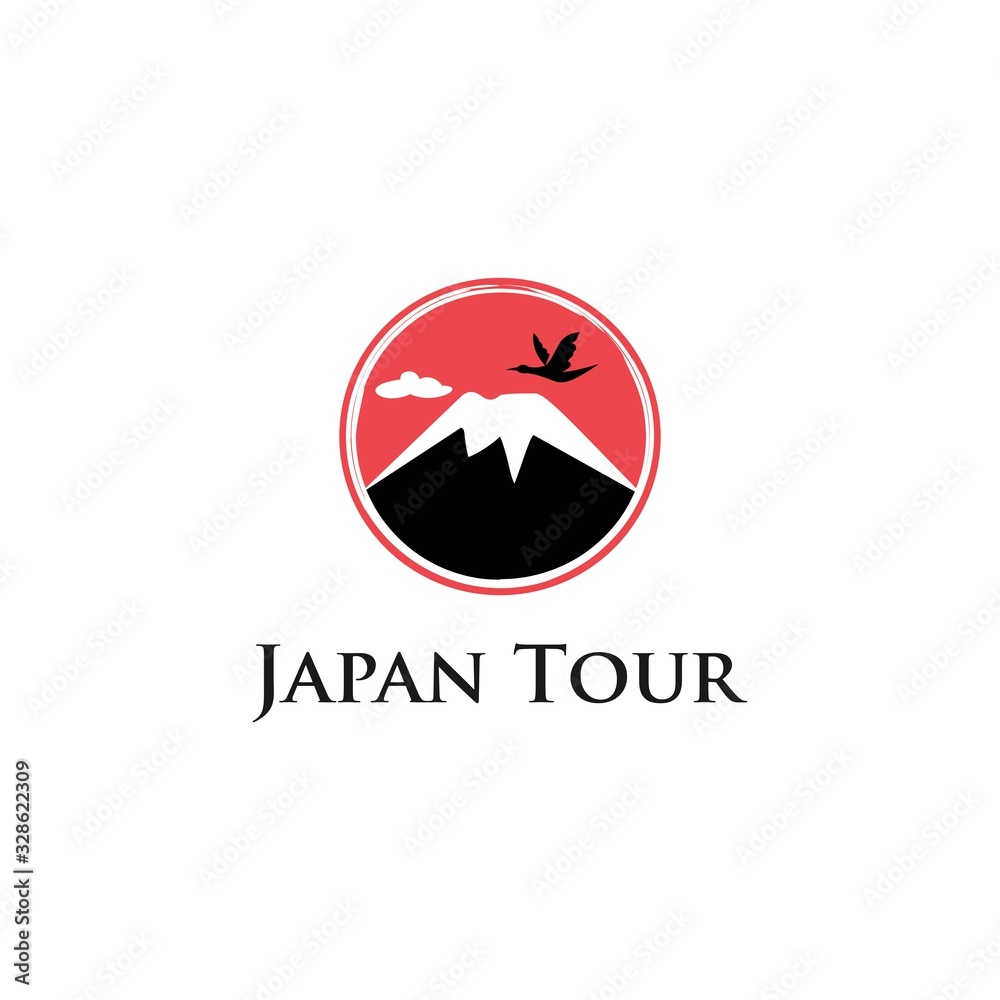 Japan Tour Logo Design with Fuji Mountain Vector Stock Vector | Adobe Stock
