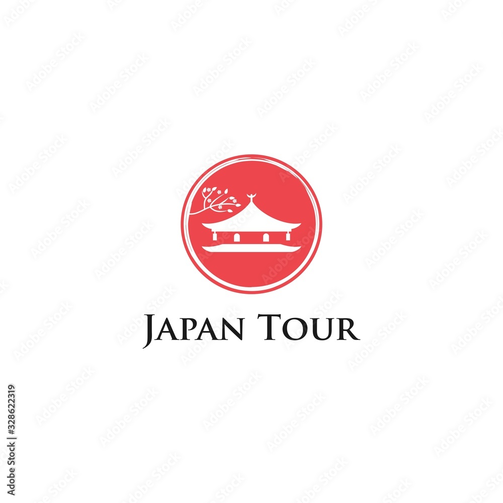 japan travel logo design with kyoto temple landscape vector ...