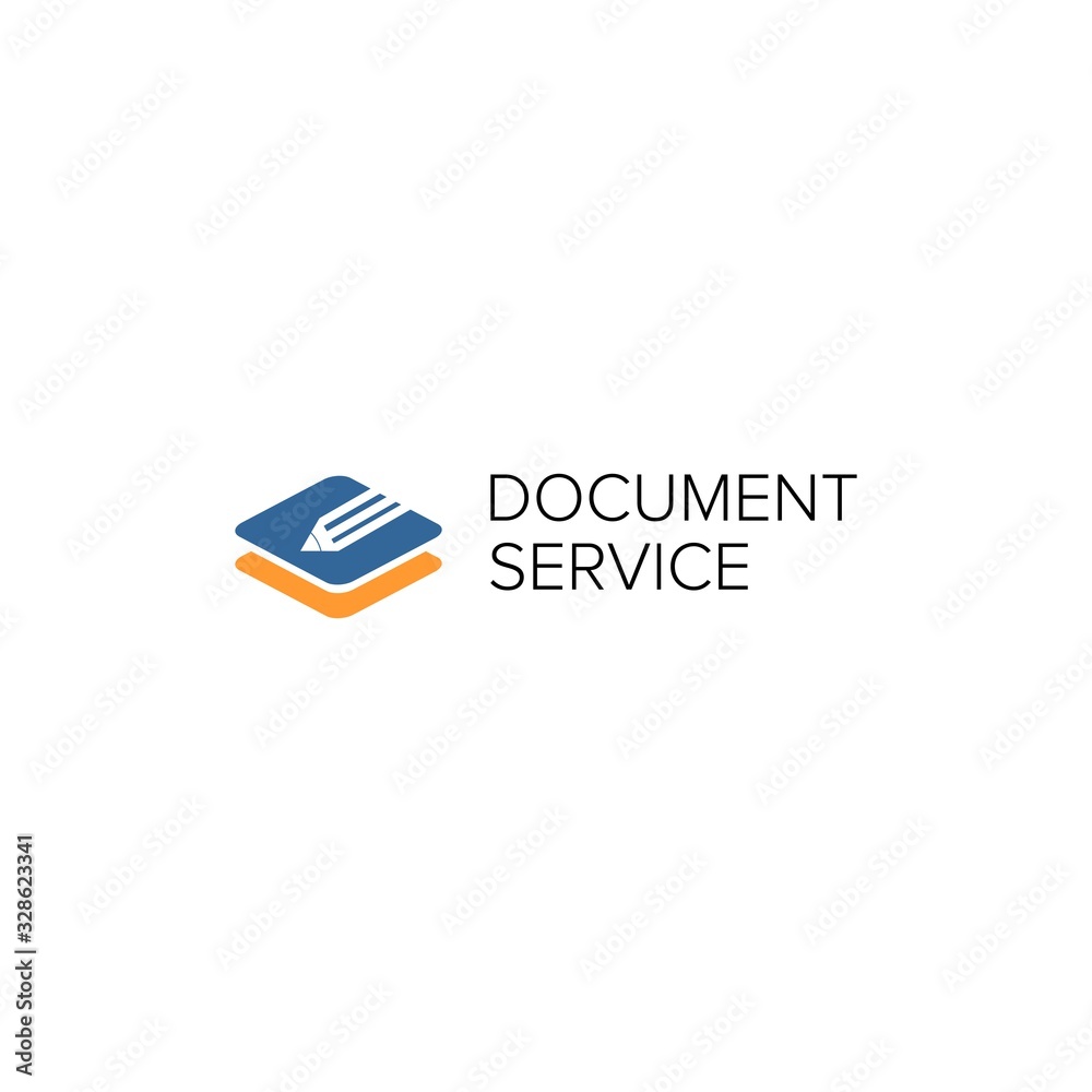 Document Service Logo Design with Book and Pencil Vector Illustration ...