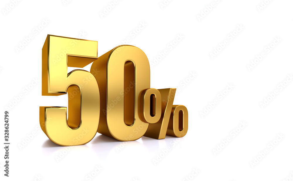 50% off. On sale. Great deal. Fifty-fifty. One half. Rendered ...