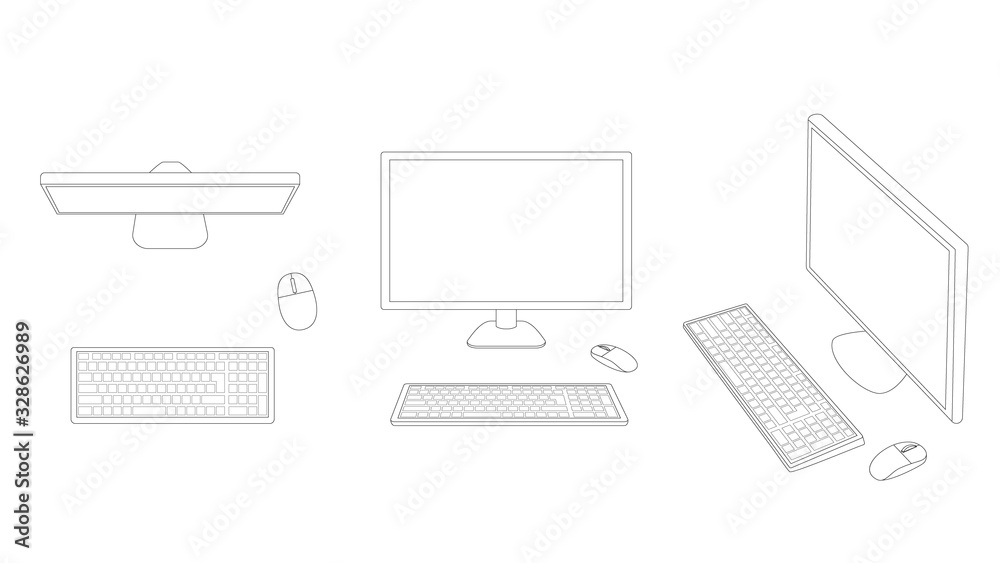 Desktop computer (Line drawing) Stock Vector | Adobe Stock