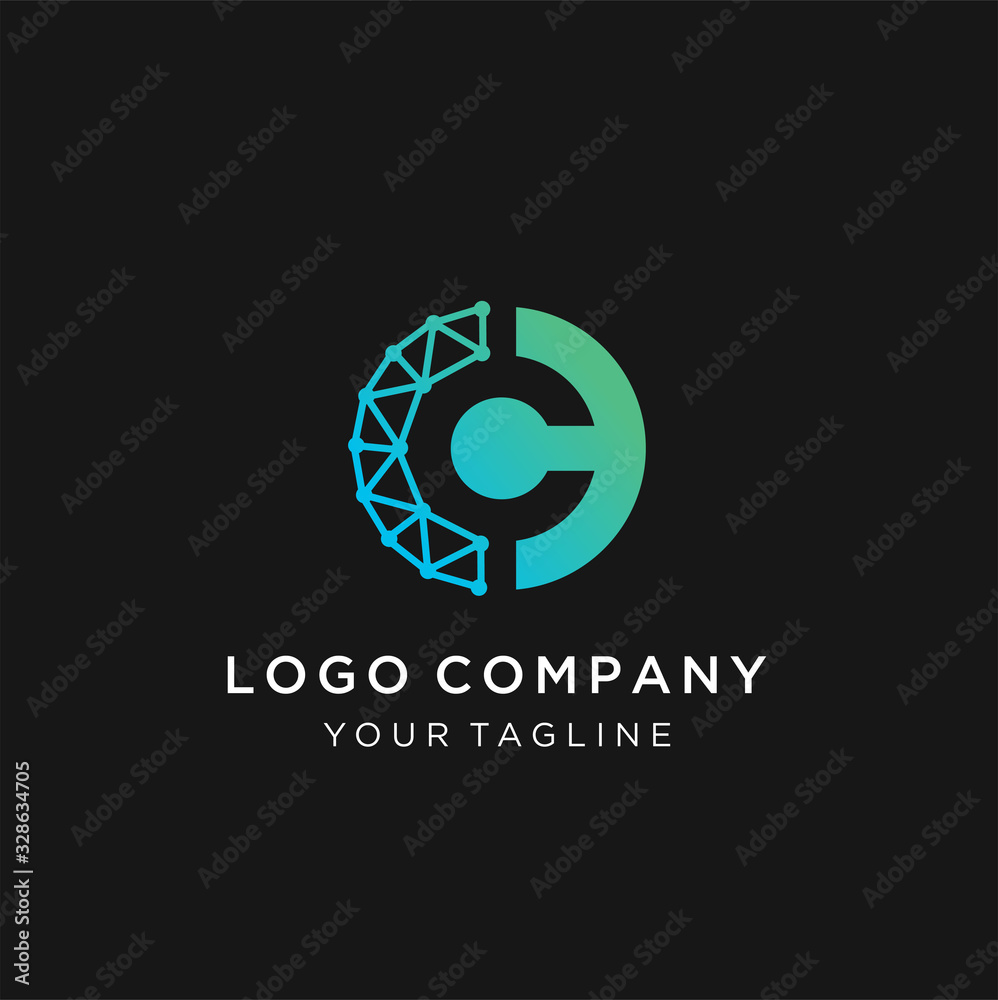Letter C logo design template,Technology abstract dot connection cross ...