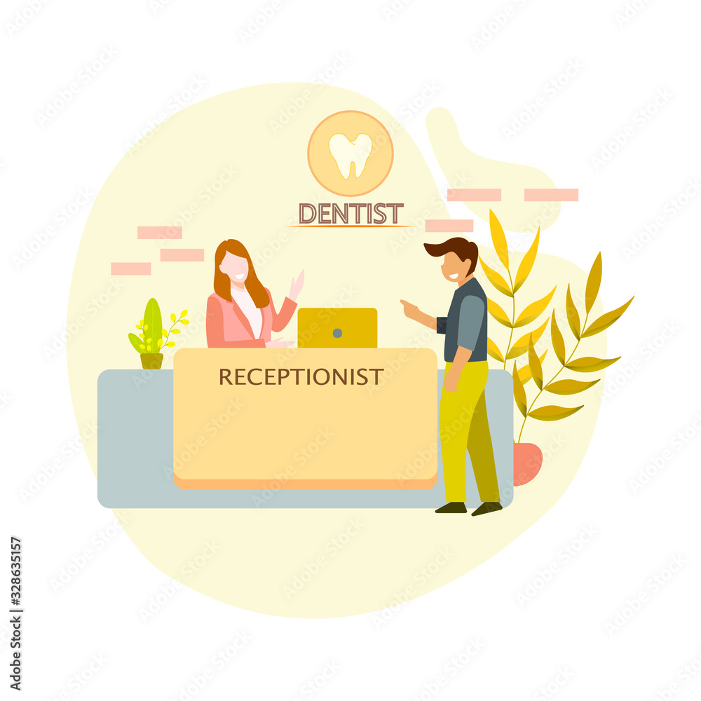 illustration of a dentist receptionist with patients suitable for ...