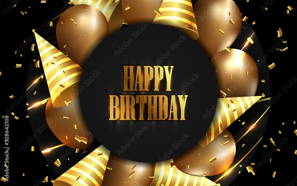 Elegant happy birthday and wishes celebration vector design with golden ...