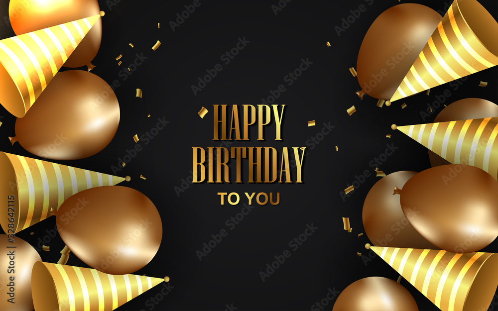 Elegant happy birthday and wishes celebration vector design with golden ...