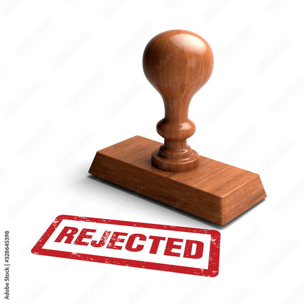 Rejected stamp. Wooden stamper and stamp with text Rejected on white ...