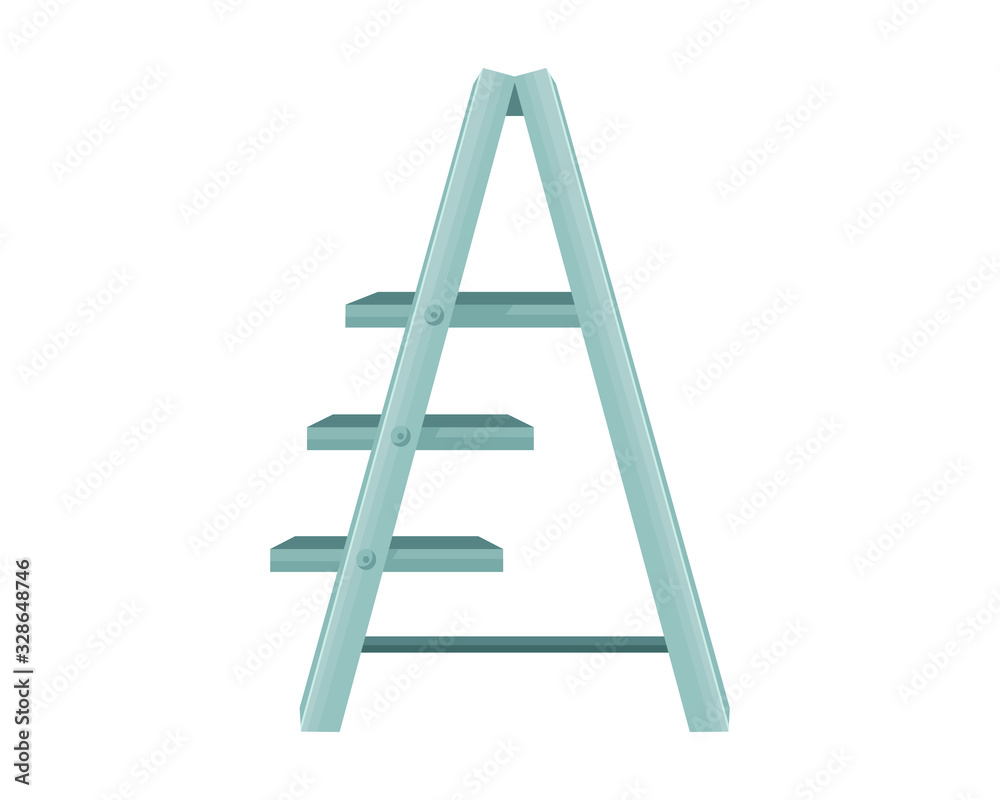 Vector cartoon aluminum ladder with standing platform stool. Isolated ...
