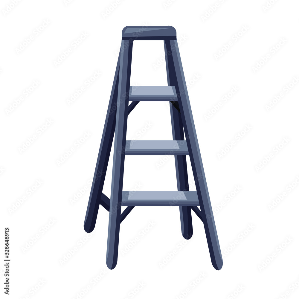 Vector cartoon aluminum ladder with standing platform stool. Isolated ...