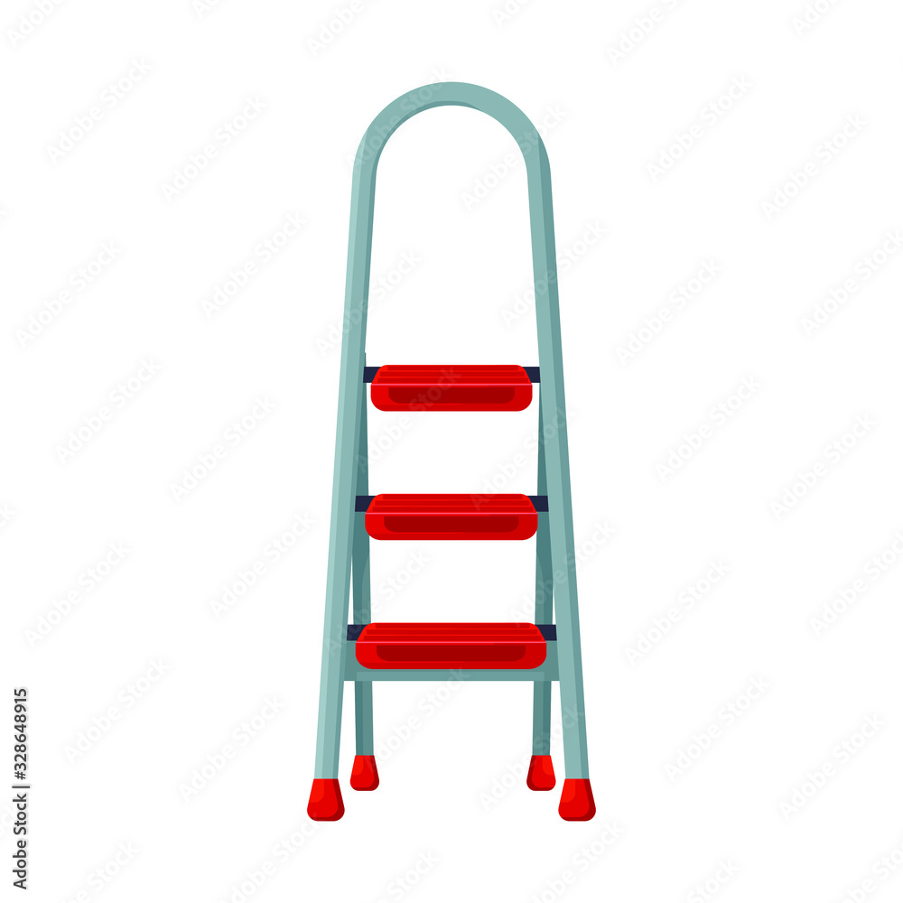 Vector cartoon aluminum ladder with standing platform stool. Isolated ...