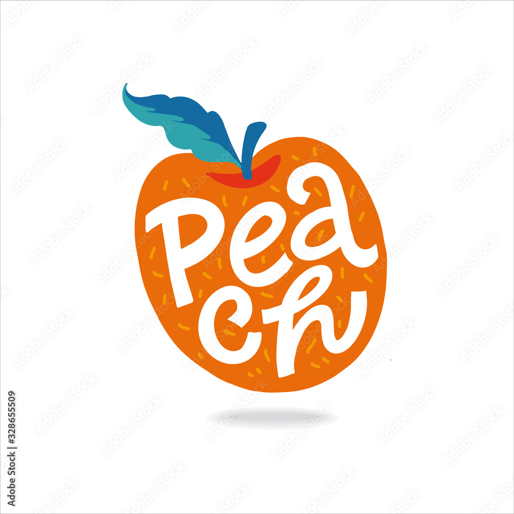 Peach Lettering- Hand-drawn vector flat cartoon illustration on an ...