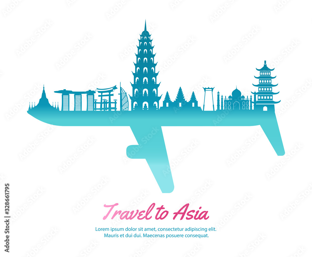 Asia landmarks and part of another side look like plane symbol by ...