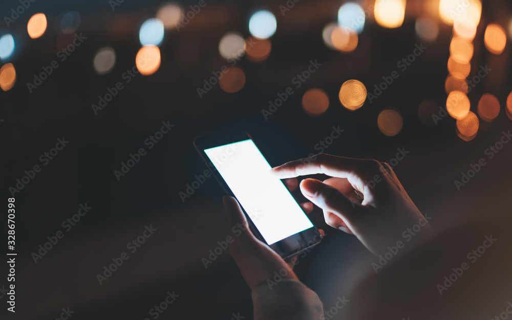 person texting text message, hipster touch on mock up screen, girls ...