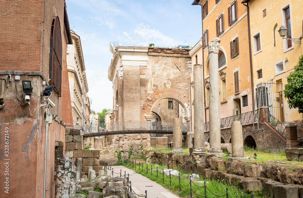 side view of the Porticus of Octavia (Portico di Ottavia) close to the ...