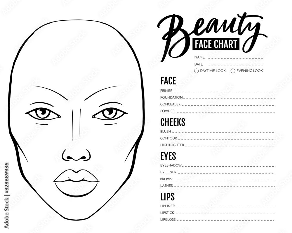Face chart Blank. Makeup Artist Vector template. Stock Vector | Adobe Stock