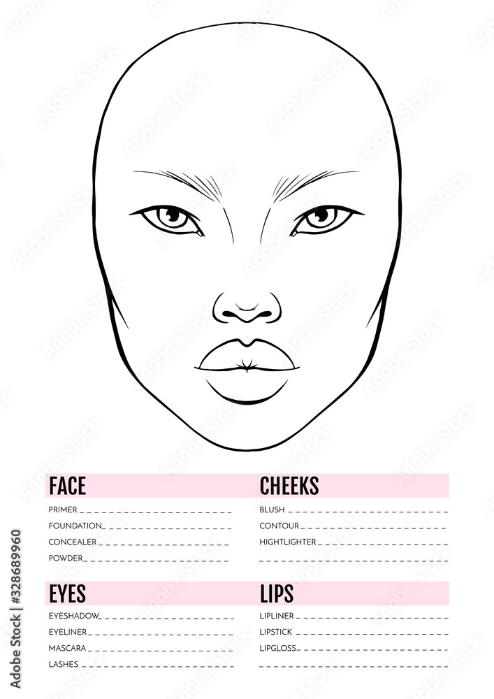 Face chart Blank. Makeup Artist Vector template. Stock Vector | Adobe Stock