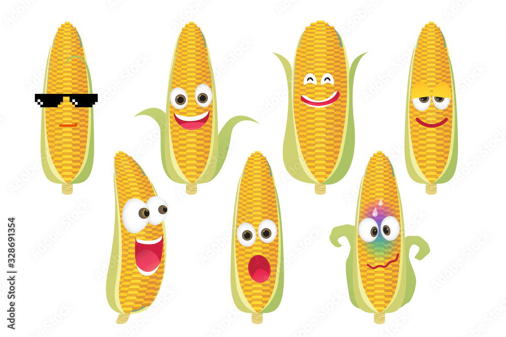 Set of funny corn character isolated on white background. Vector ...