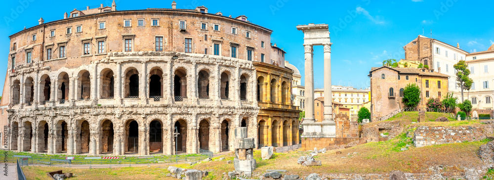 Antique architecture of Rome. Panorama of the Roman amphitheater and ...
