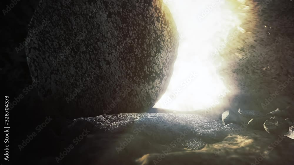 Easter Background - The Stone Is Rolling Away From Jesus' Tomb Stock ...