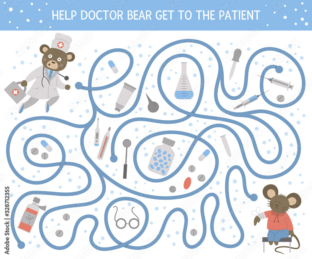Medical maze for children. Preschool medicine activity. Funny puzzle ...