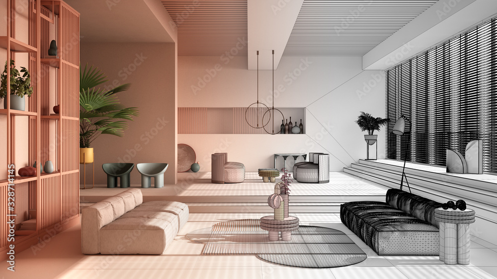 Architect interior designer concept: unfinished project that becomes ...