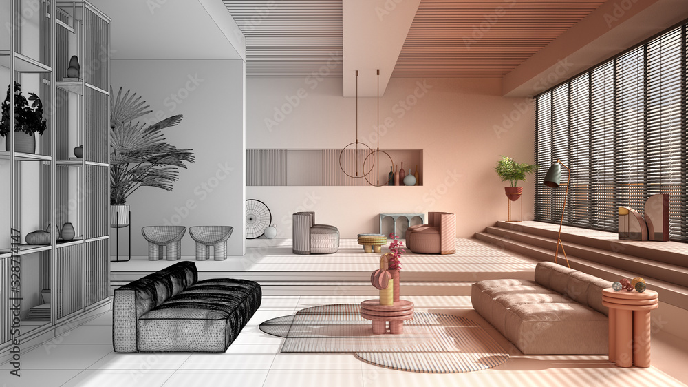 Architect interior designer concept: unfinished project that becomes ...