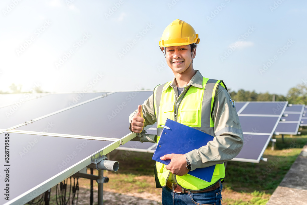 adult asian male engineer wearing safety vest and safety helmet ...