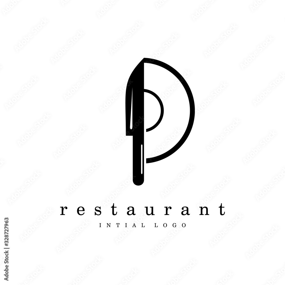 Knives and plates in the letter P in the restaurant logo Stock Vector ...