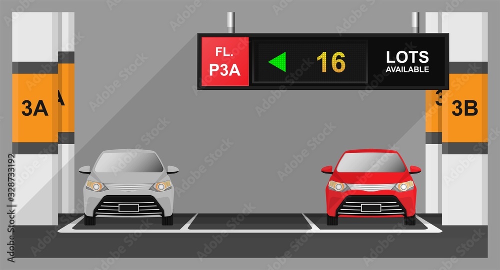 Parking lots available space display counter information building city ...